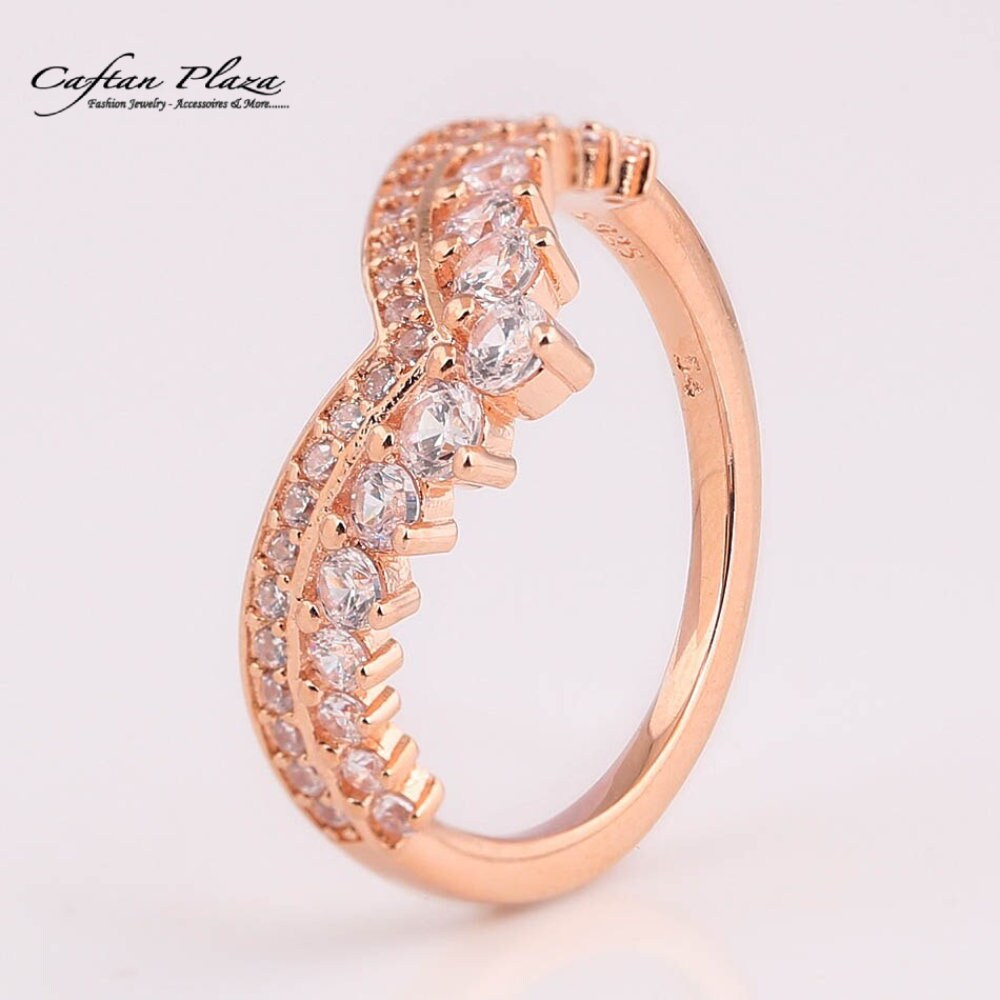 Princess Wishbone Ring 925 Plata con Zirconia Cúbica Fina Aaa - Etsy España