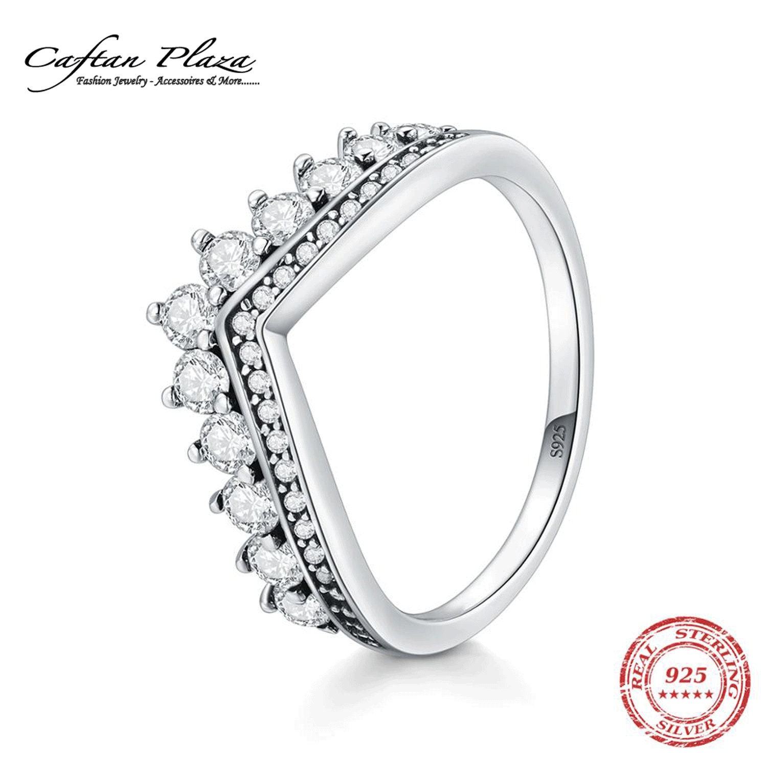 Princess Wishbone Ring 925 Plata con Zirconia Cúbica Fina Aaa - Etsy España