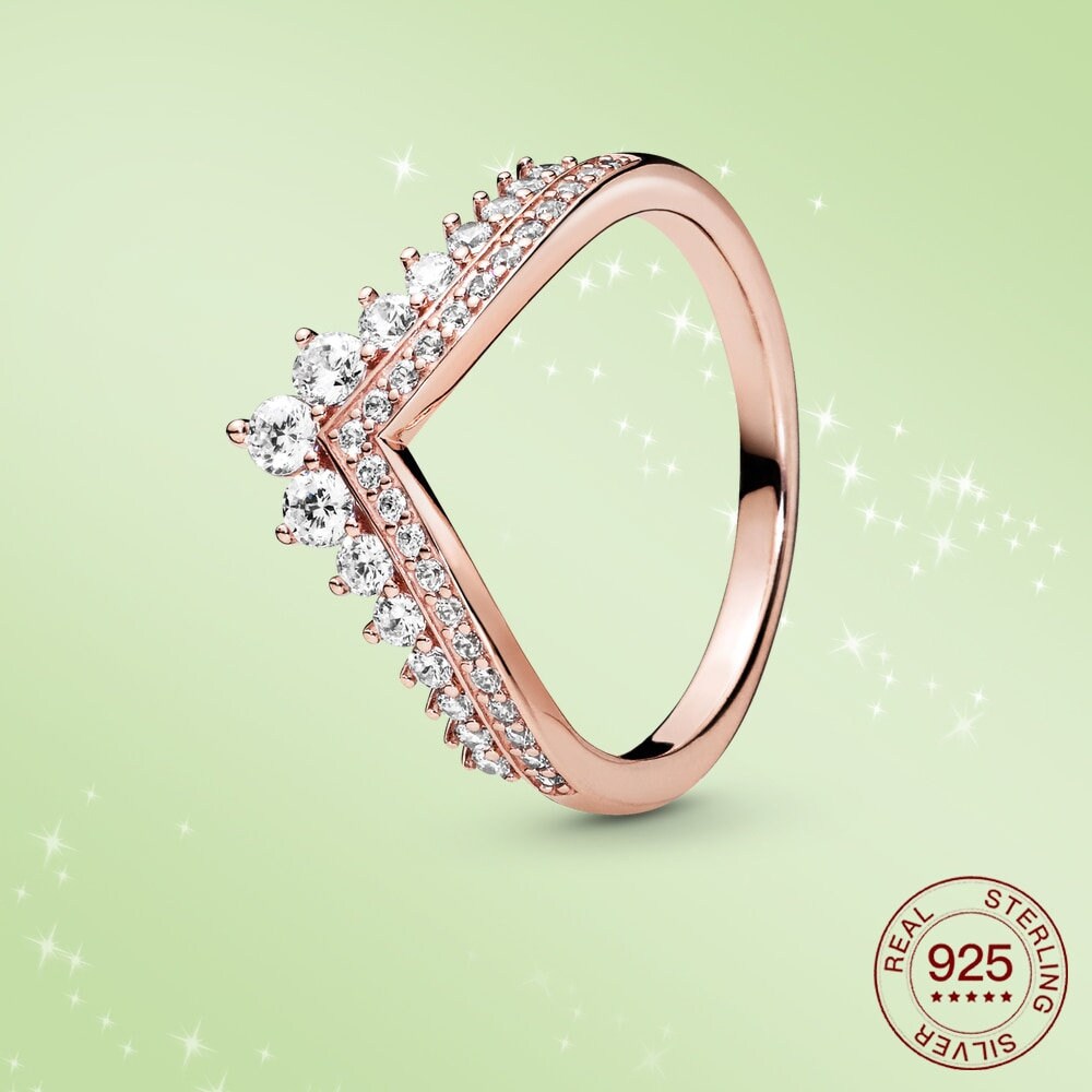 Princess Wishbone Ring 925 Plata con Zirconia Cúbica Fina Aaa - Etsy España