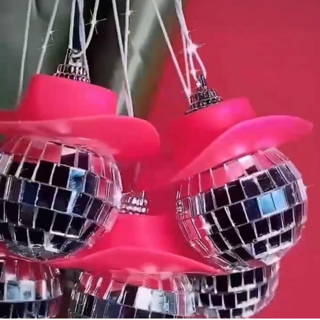 Disco Car Hanging Accessory | Discoball With Cowboy Hat Car Mirror ...