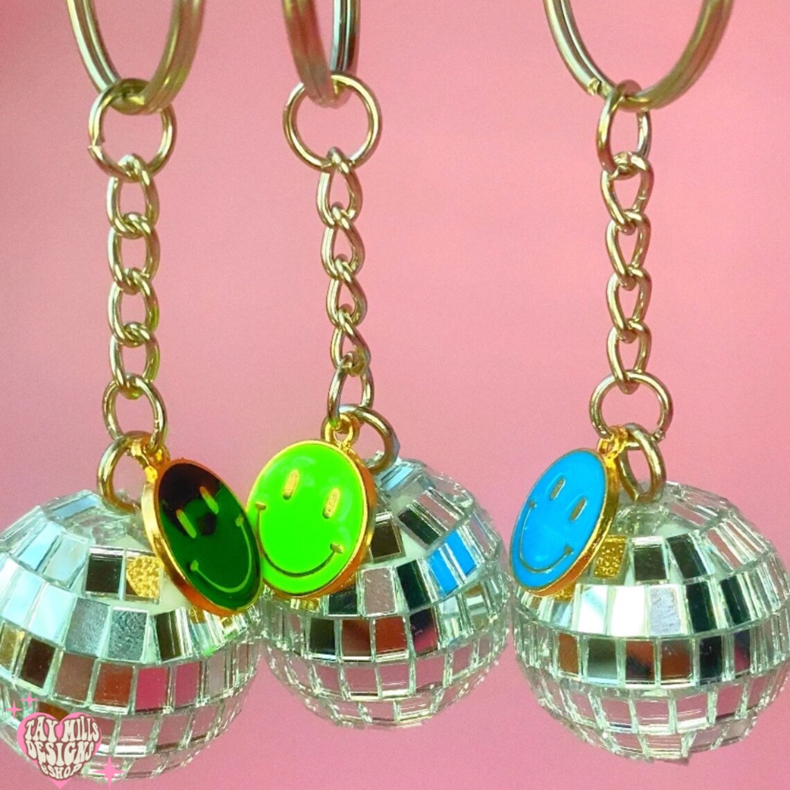 Mini Disco Ball Keychain Smiley Face Charm - Etsy