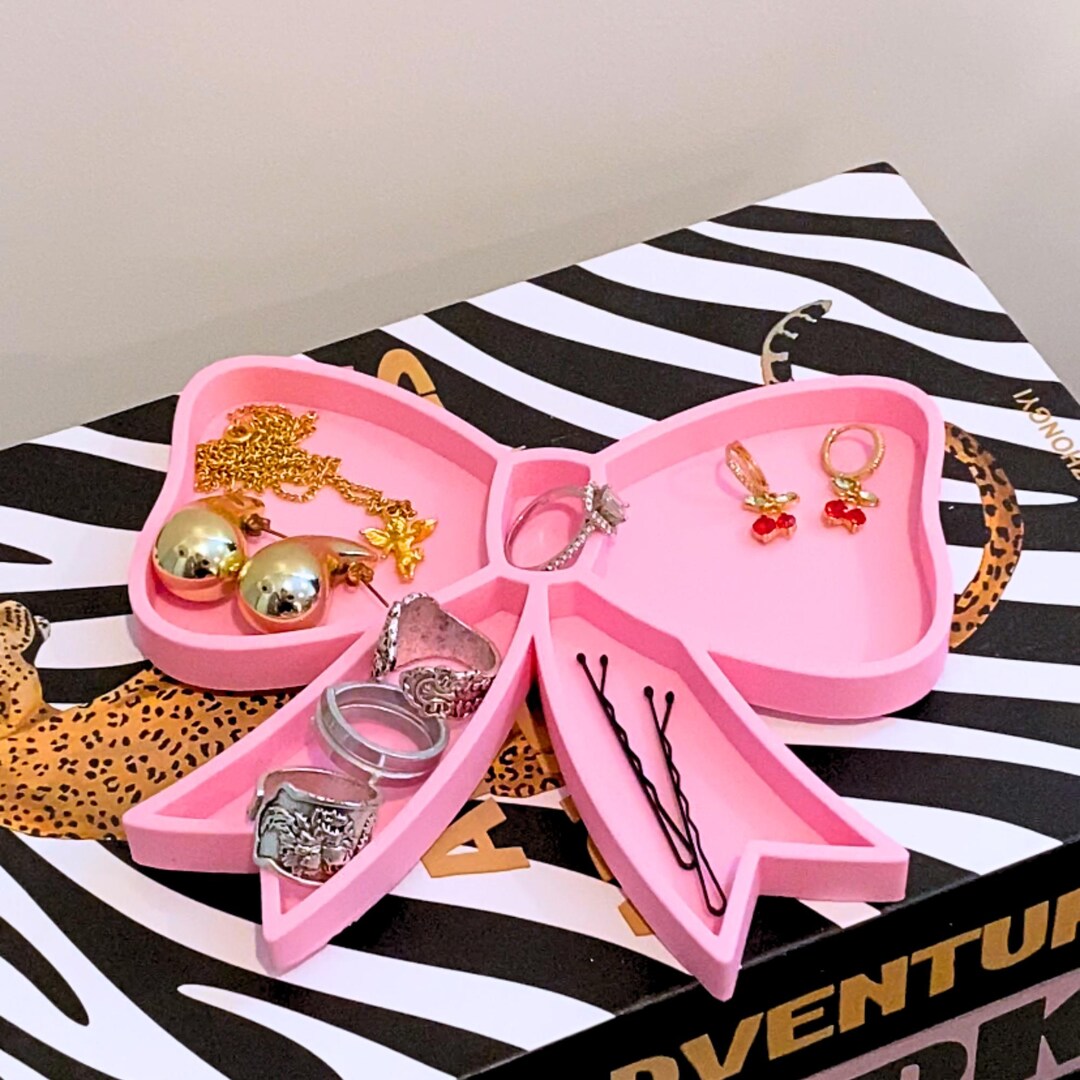 Pink Bow Jewelry Dish – Cute Ring Dish for Women, Bow Trinket Tray ...