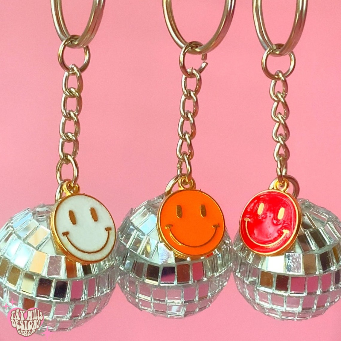Mini Disco Ball Keychain Smiley Face Charm - Etsy