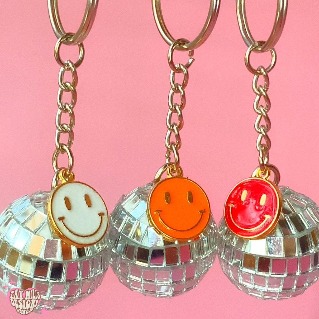 Mini Disco Ball Keychain Smiley Face Charm - Etsy