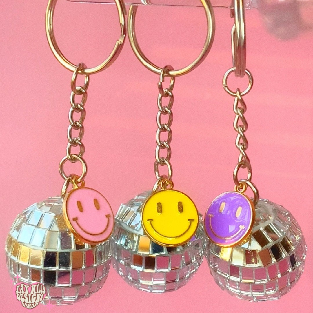 Mini Disco Ball Keychain Smiley Face Charm - Etsy