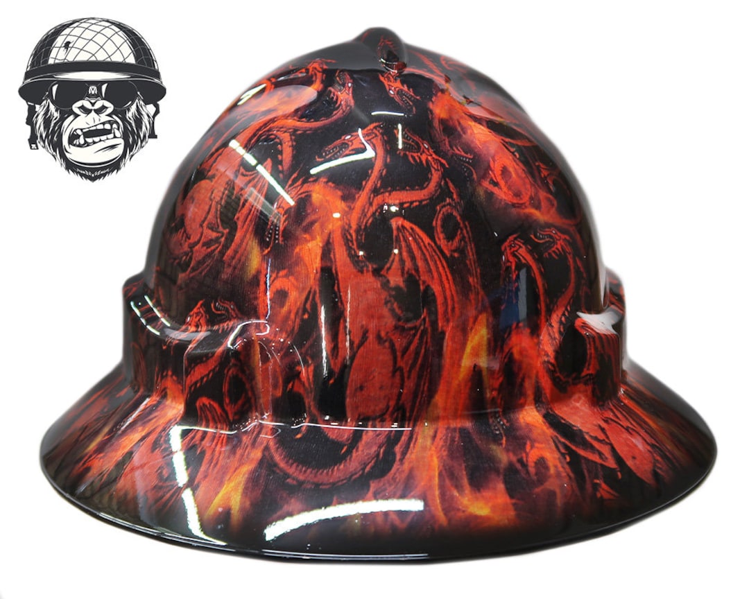 Custom Hydrographic Safety Hard Hat - FLAMING DRAGONS Pro Choice Wide ...