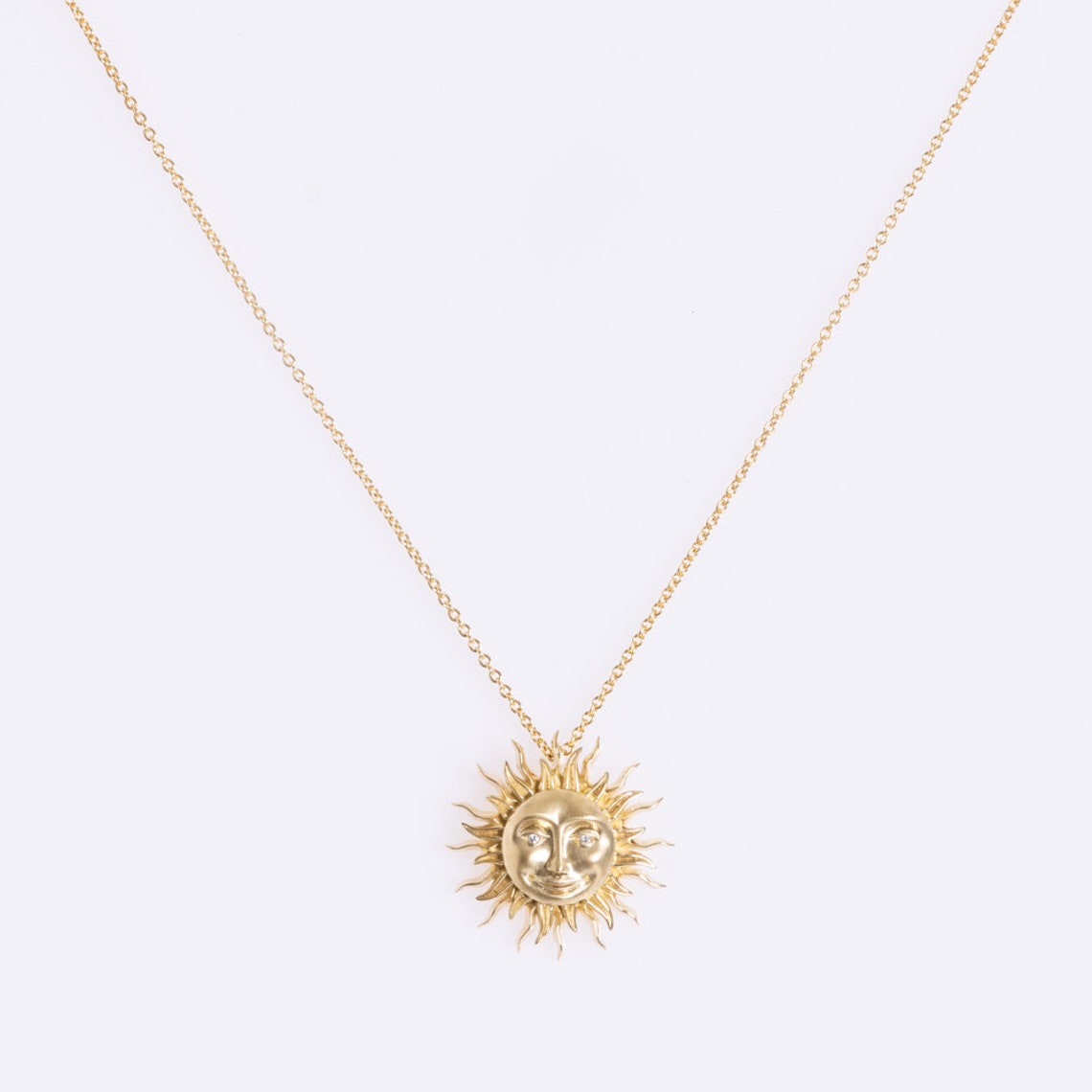 NECKLACSE SUN SHAPE in Yellow Gold 18 Karat Withe White Diamond 0.02 Ct ...