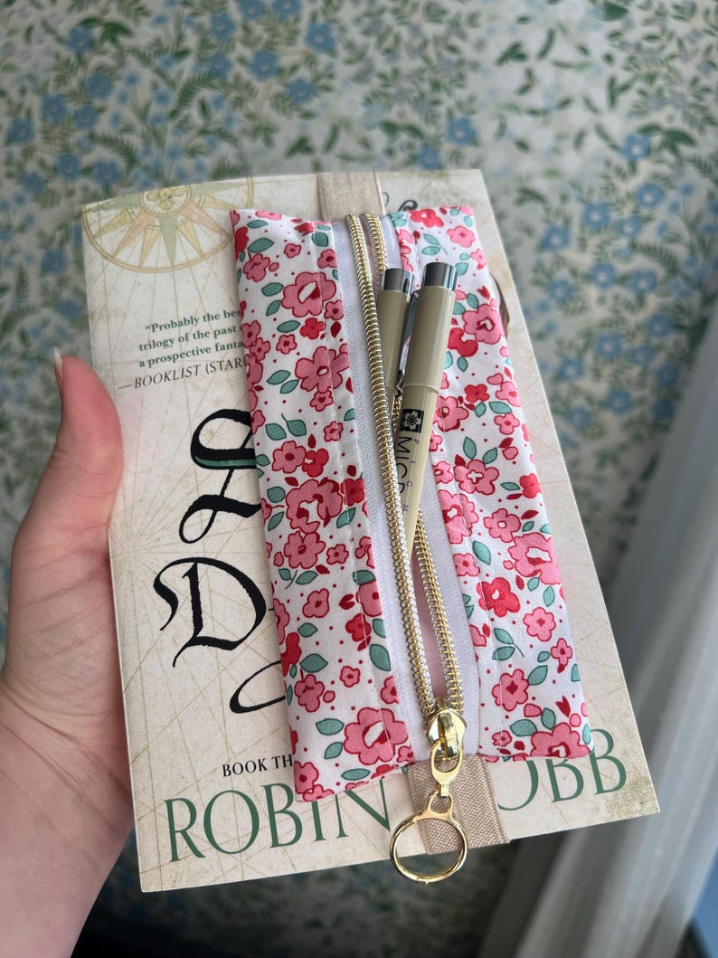 Handmade Bookmark Pencil Case – Slim Zipper Pouch – Valentine & Floral ...