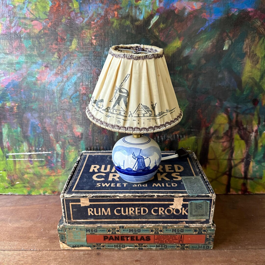 Ceramic Windmill Lamp With Shade Vintage Blue & White - Etsy