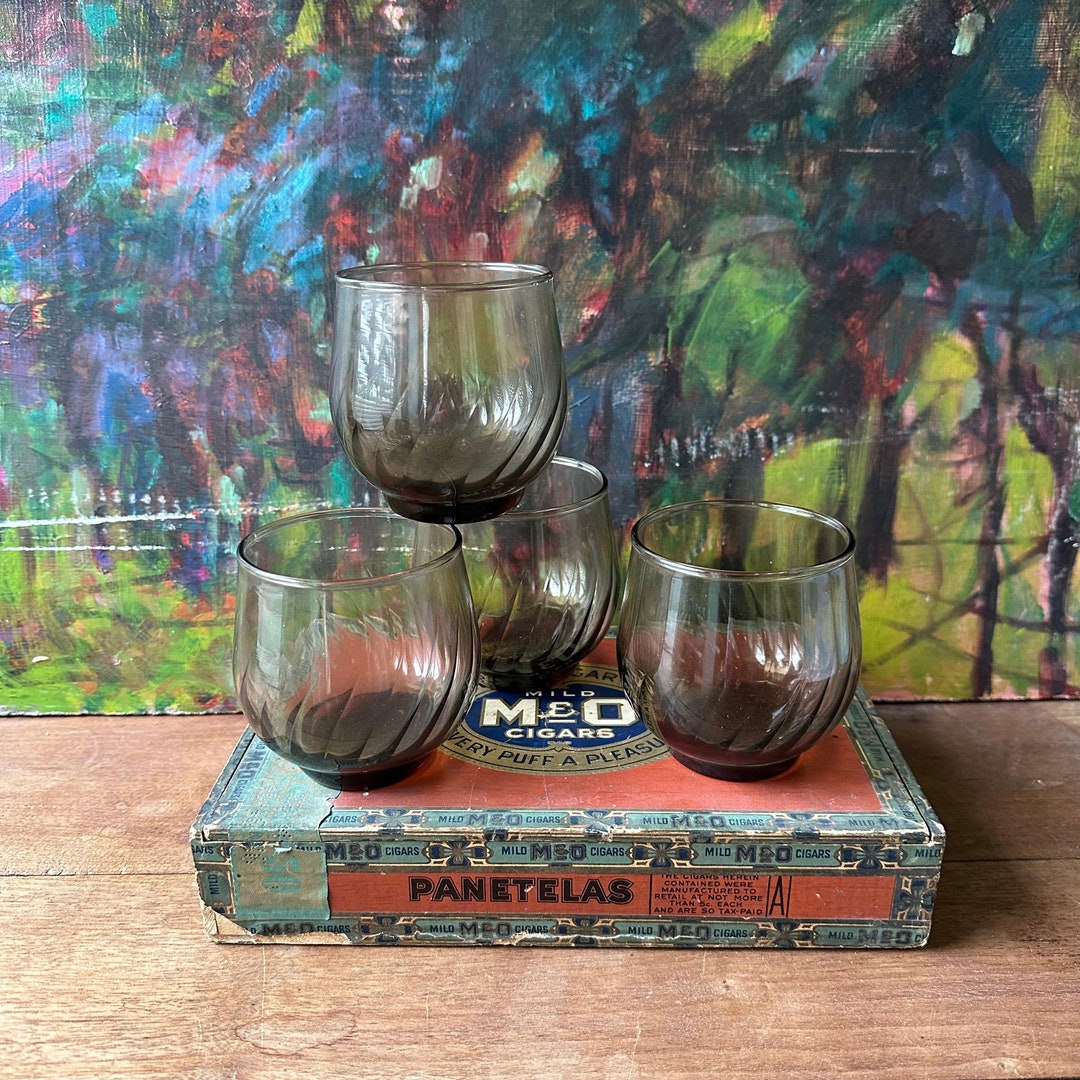 Smoky Wave Drinking Glass Set of 4 Vintage Tumbler / Stemless / Snifter ...