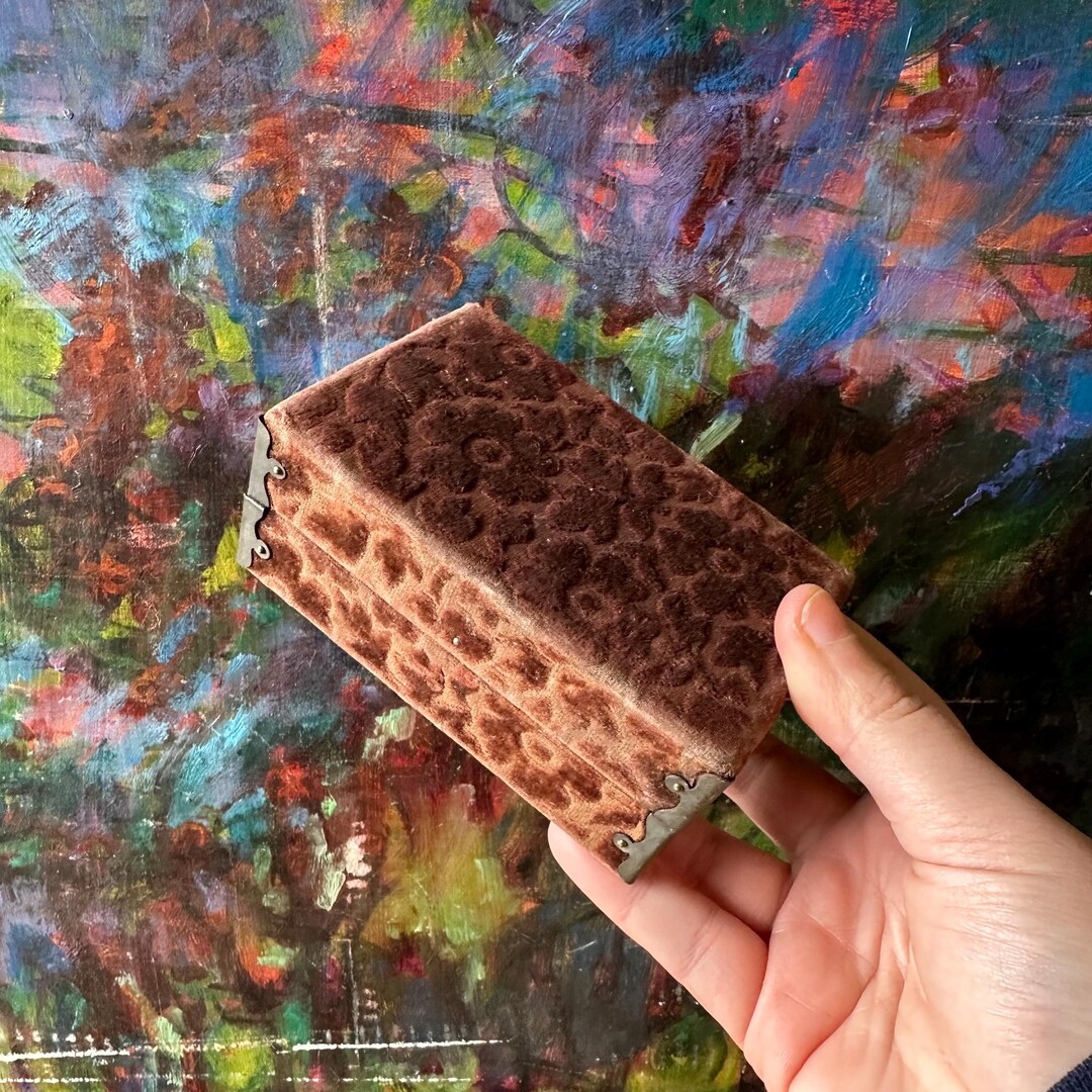 Burgandy Floral Velvet and Metal Hinged Box Vintage Blue Interior - Etsy