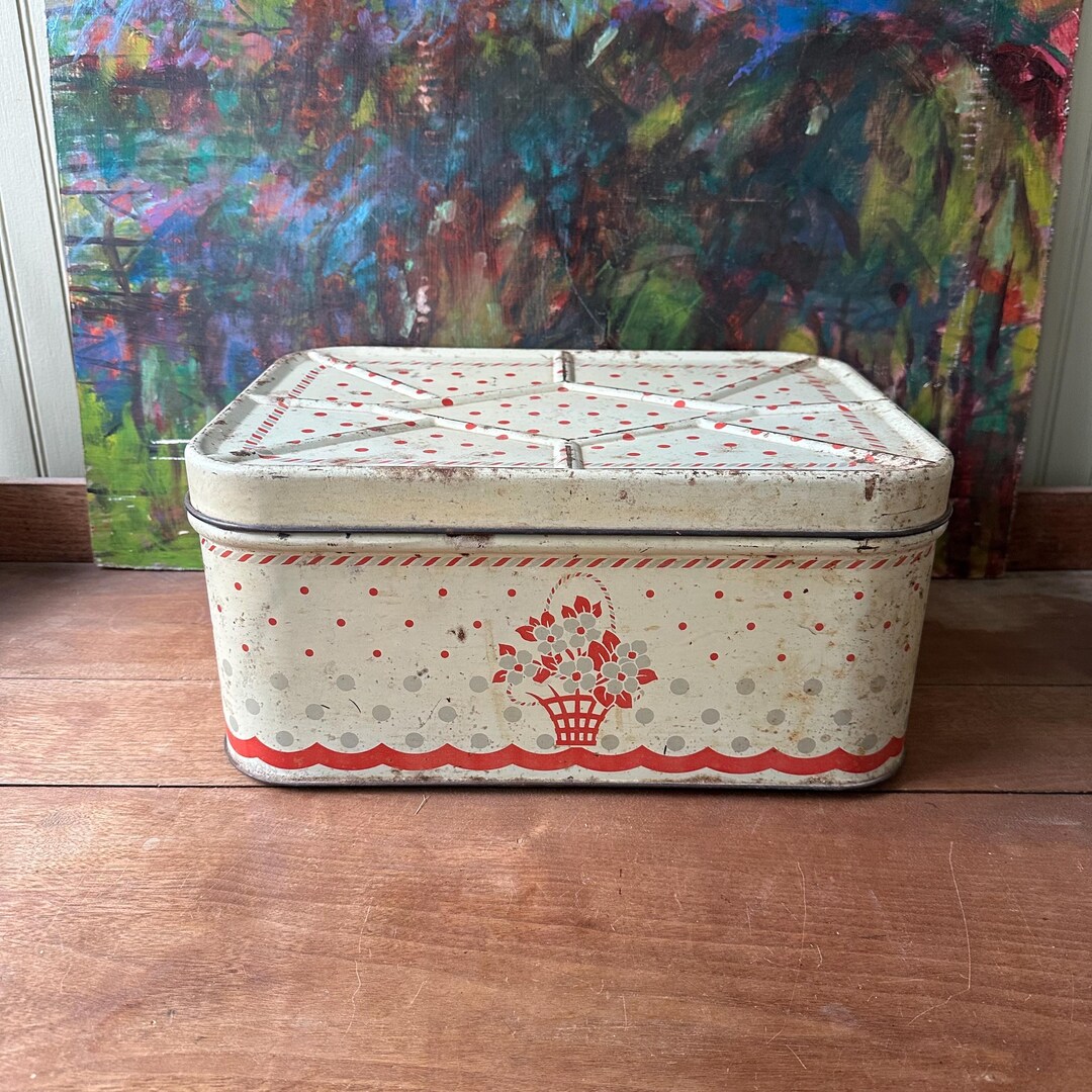 Red & White Polka Dot Tin Bread Box Vintage - Etsy