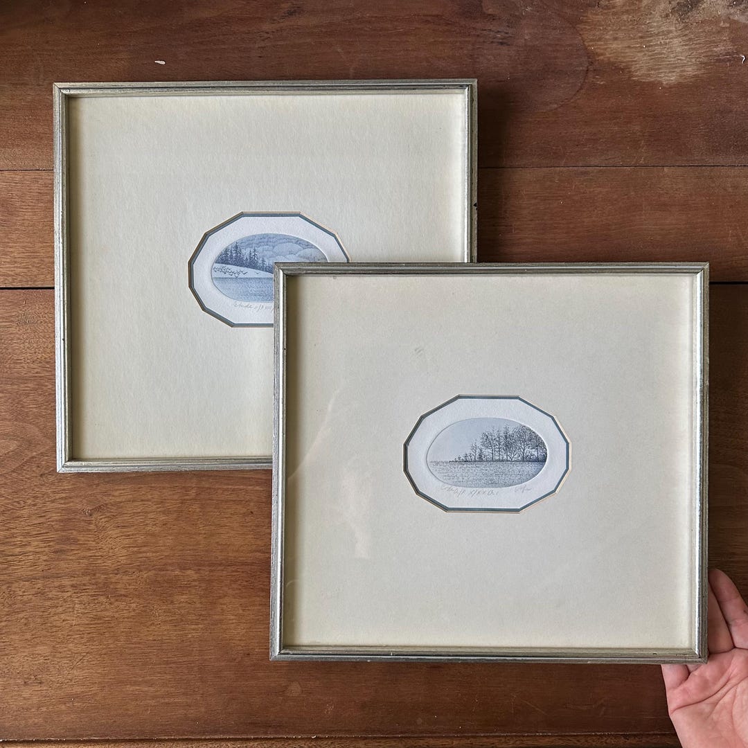 Richard Volpe Blue & White Original Etching Set Vintage Framed Signed ...