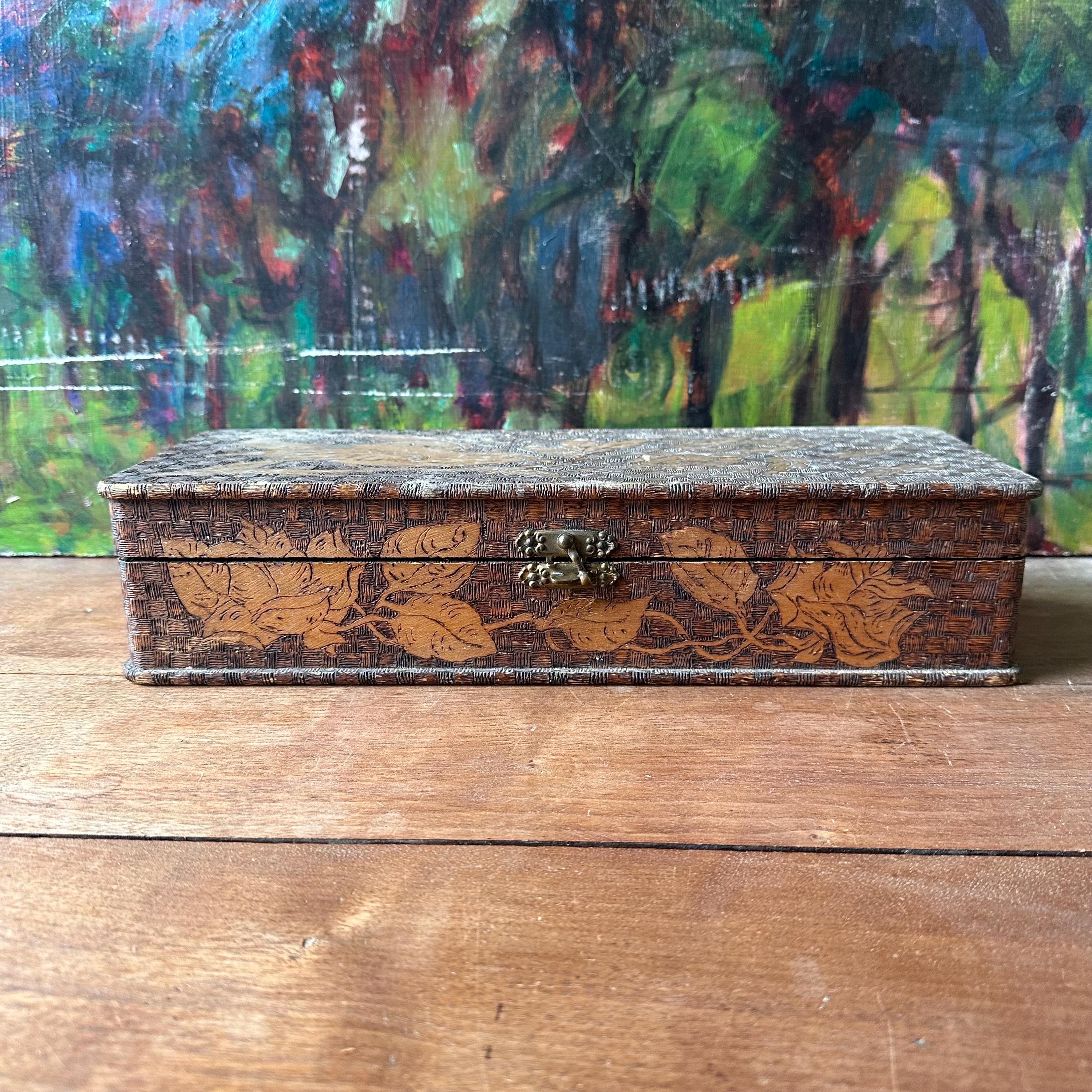 Pyrography Glove Box with Birds and Flowers
