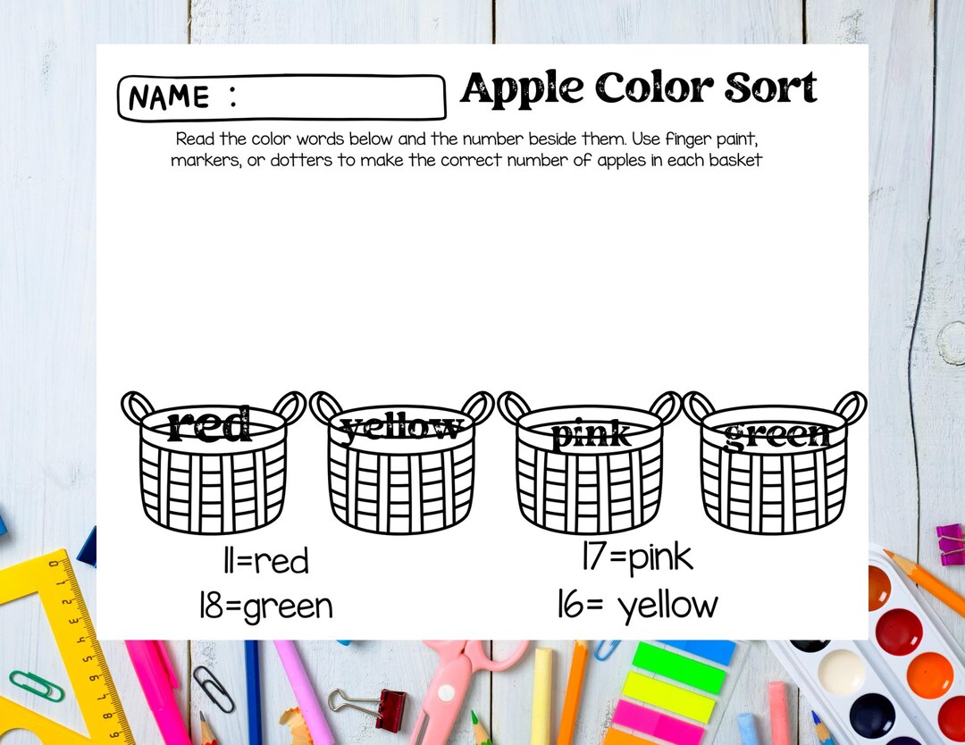 Apple Color Sort Worksheet- Kindergarten Sort and Classify - Etsy