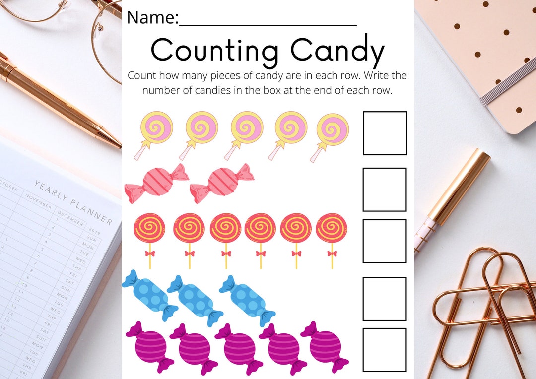 Counting Candy Worksheet, Digital, Fun, Preschool, Kindergarten ...
