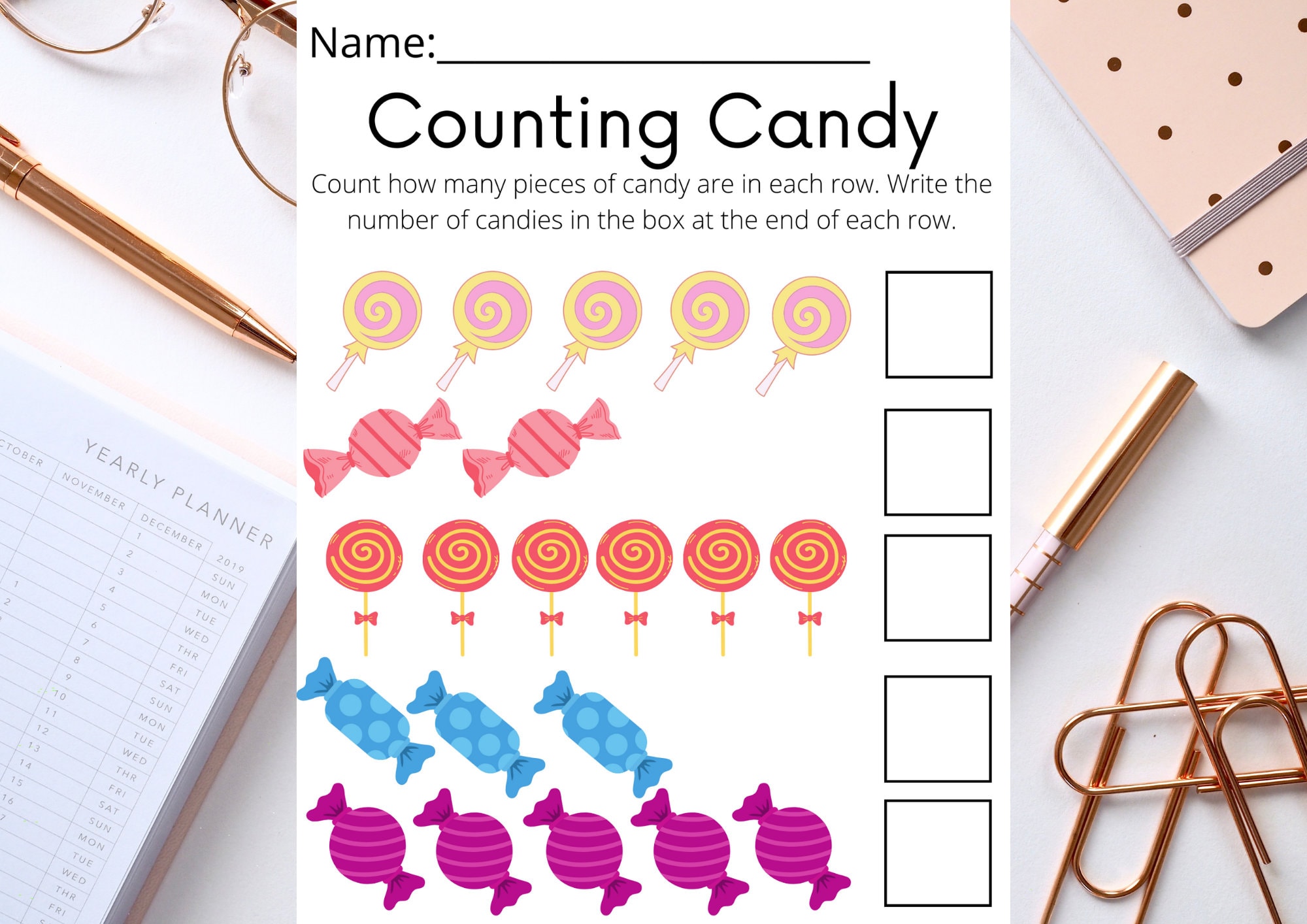 Counting Candy Worksheet, Digital, Fun, Preschool, Kindergarten ...
