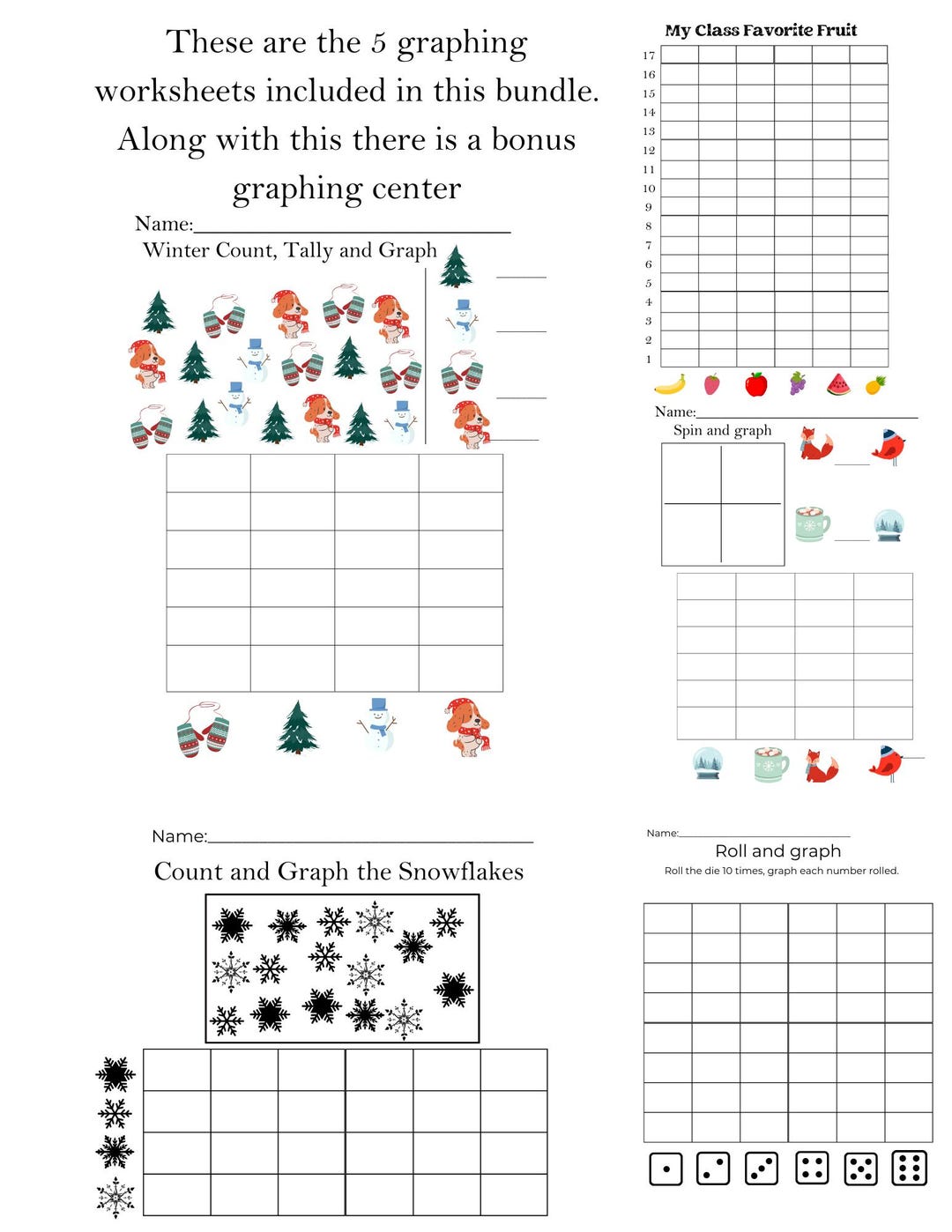 Kindergarten Graphing Worksheet Pack-5 Pages - Etsy