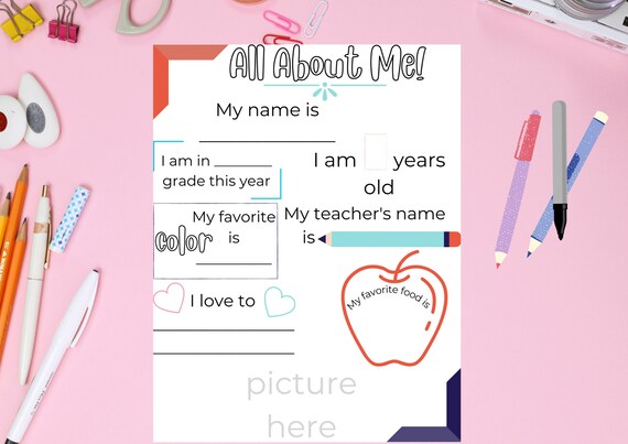 All About Me Worksheet - Etsy