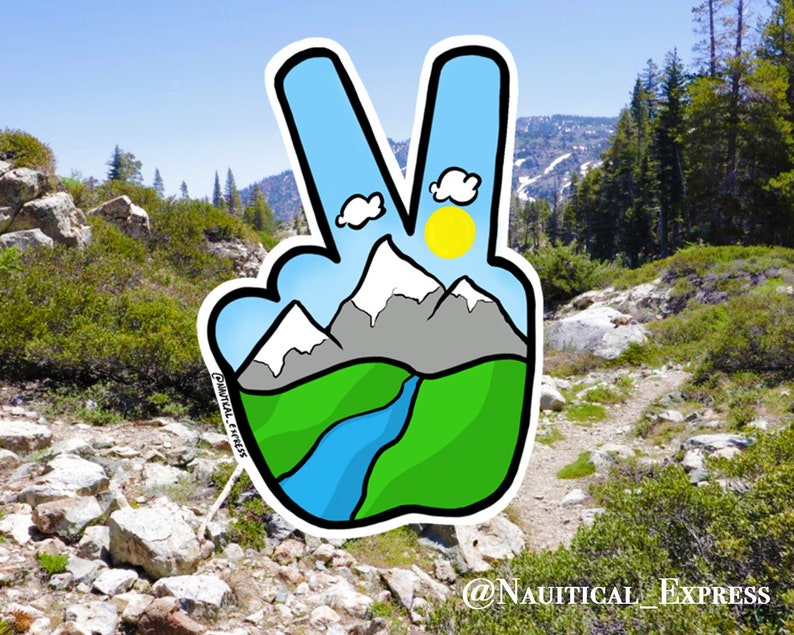 Peace Sign Sticker / Mountains Sticker / Hiking Sticker / Peace Sign ...
