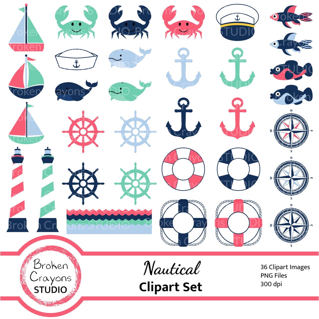 Nautical Clipart Set Commercial Use, Sea Clipart, Sailboat Clipart ...