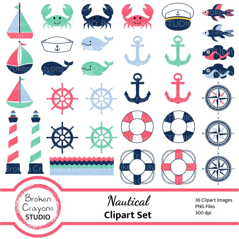 Nautical Clipart Set Commercial Use, Sea Clipart, Sailboat Clipart ...