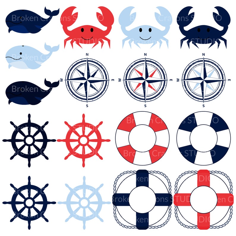 Nautical Clipart Set Commercial Use, Sea Clipart, Sailboat Clipart ...
