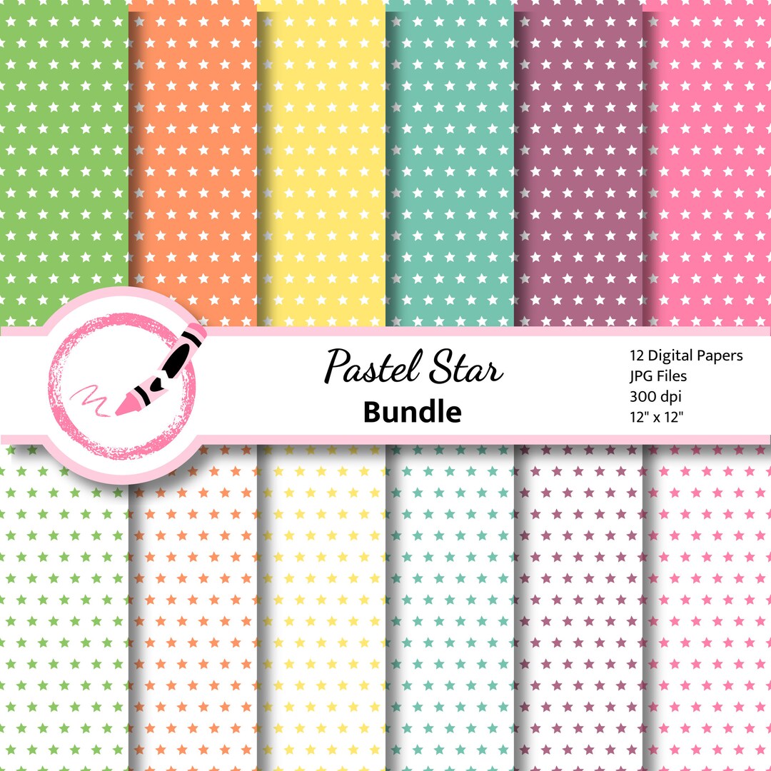 Pastel Star Digital Paper, Star Scrapbook Paper, Star Digital ...