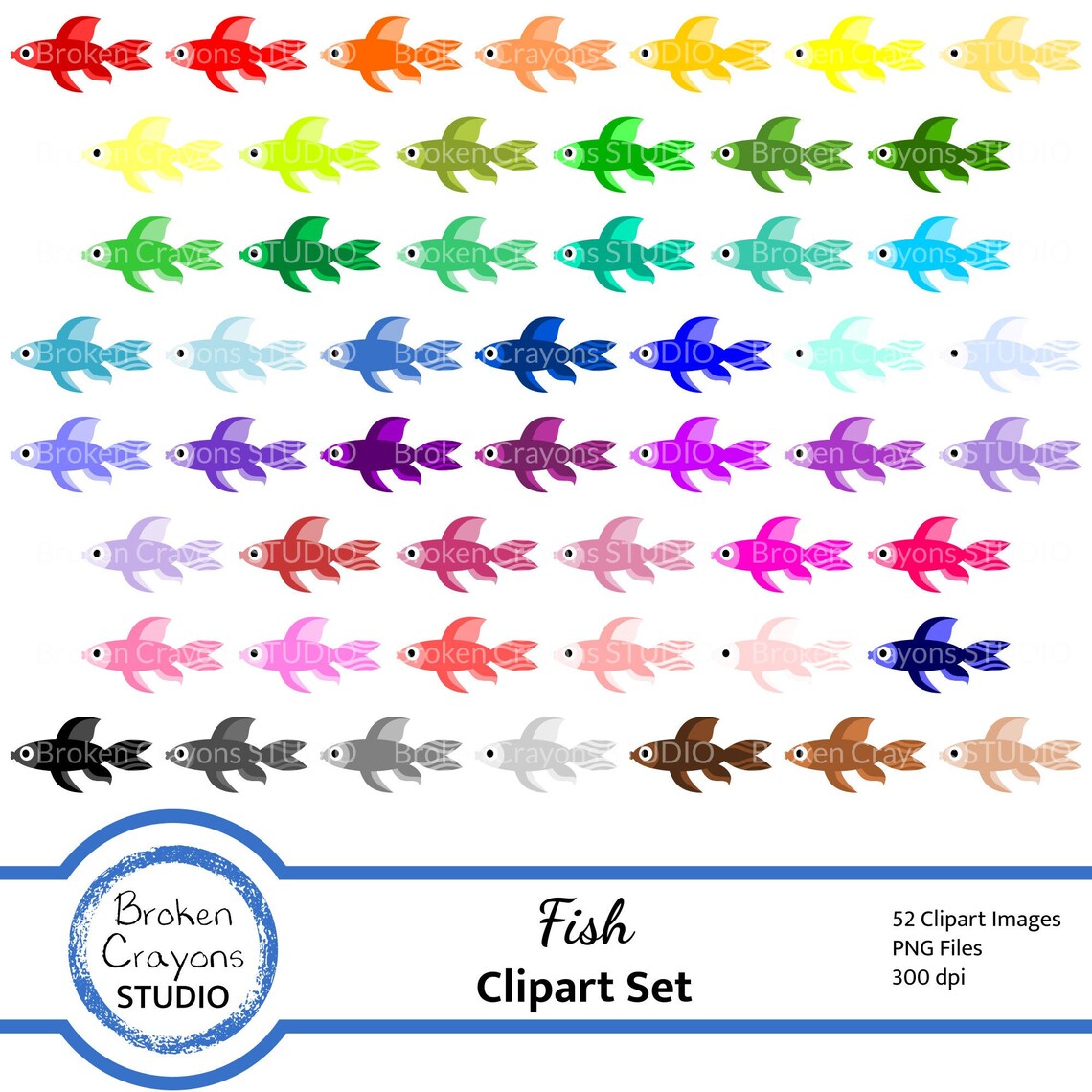 Colorful Fish Clipart Set Commercial Use, Fishing Clipart, Sea Clipart ...