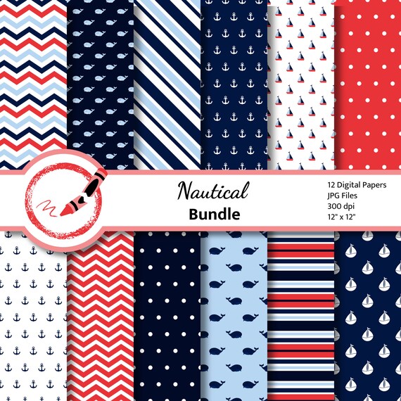 Nautical Digital Paper Commercial Use Navy and Red | Etsy