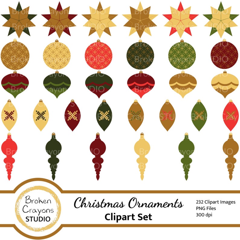 Red and Green Christmas Ornaments Clipart Set, Christmas Clipart ...