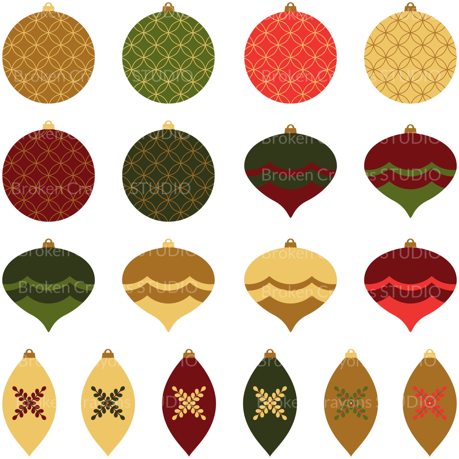 Red and Green Christmas Ornaments Clipart Set, Christmas Clipart ...