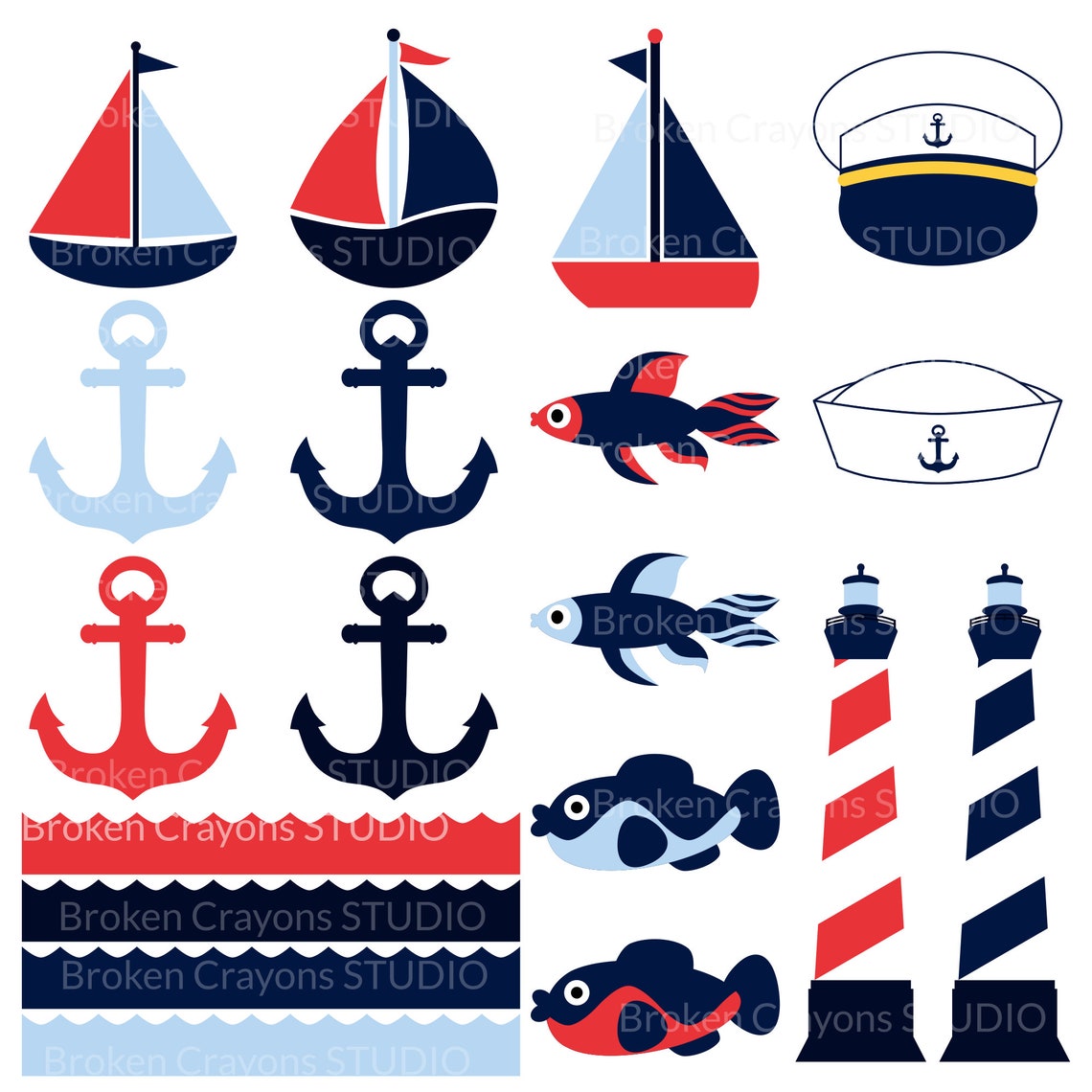 Nautical Clipart Set Commercial Use, Sea Clipart, Sailboat Clipart ...