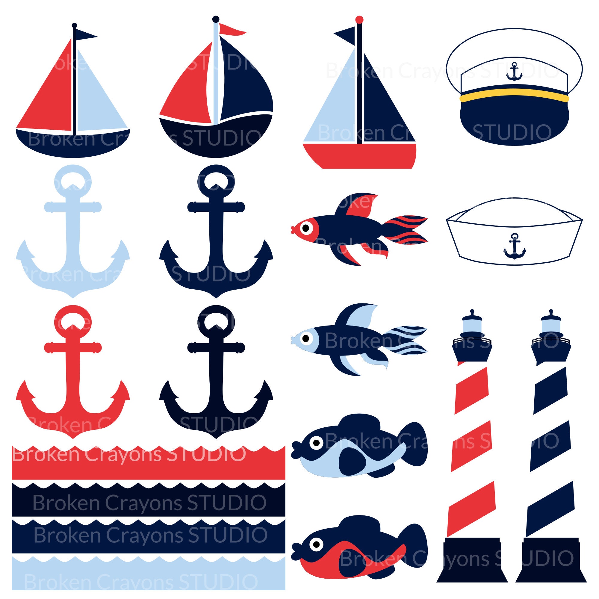 Nautical Clipart Set Commercial Use, Sea Clipart, Sailboat Clipart ...