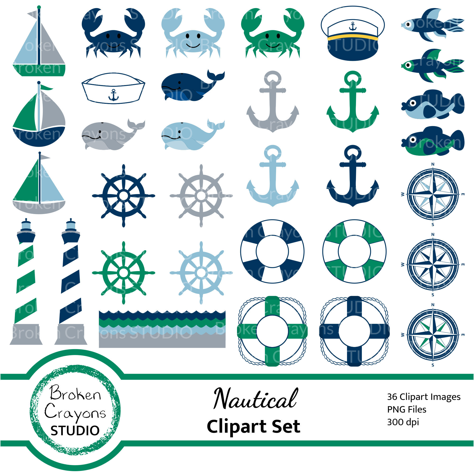 Nautical Clipart Set Commercial Use, Sea Clipart, Sailboat Clipart ...