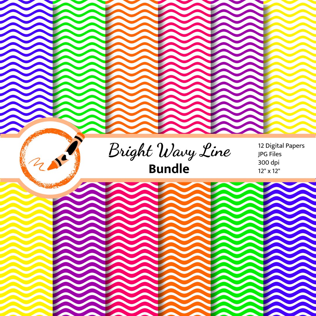 Bright Wavy Line Digital Paper, Wavy Lines Scrapbook Paper, Wavy ...