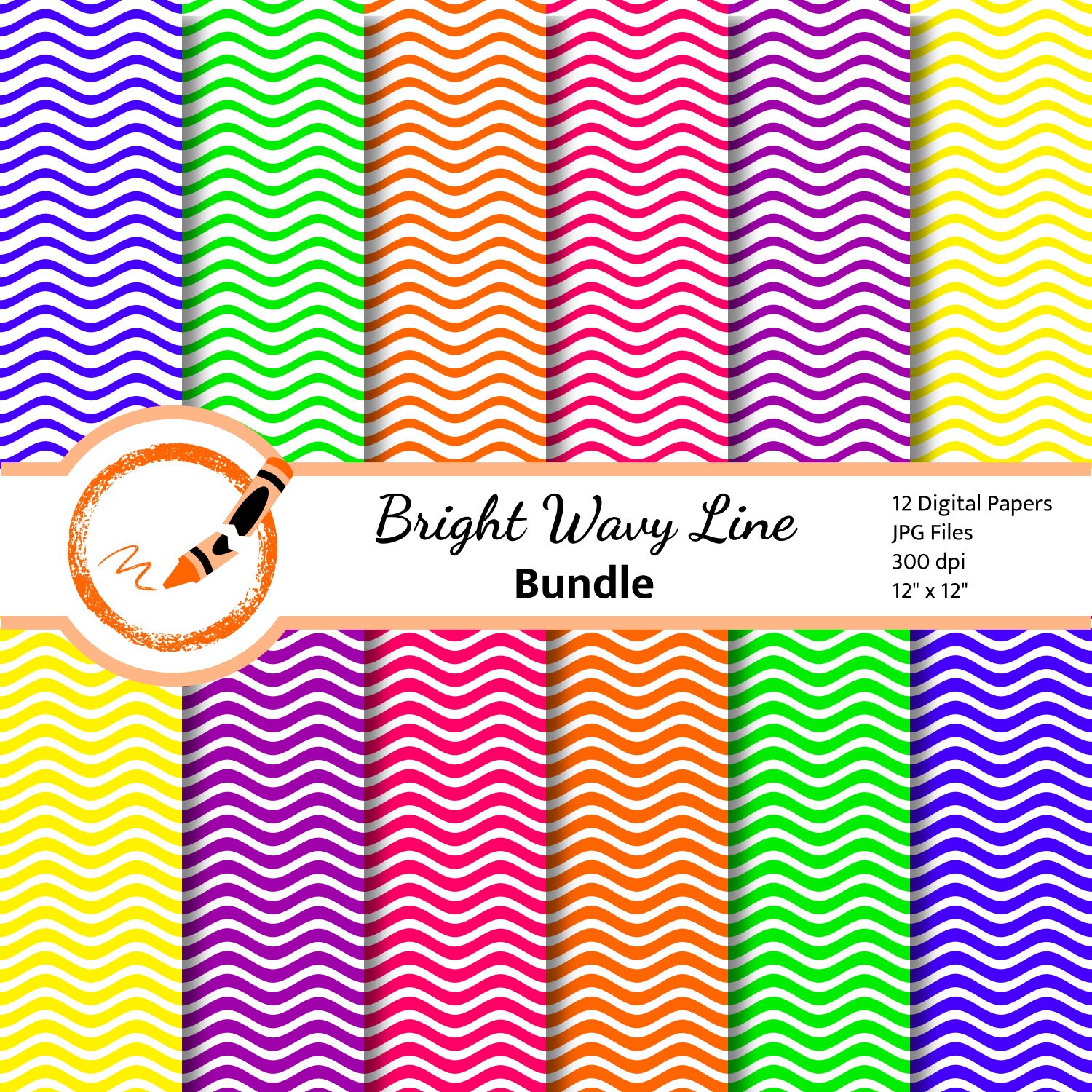Bright Wavy Line Digital Paper, Wavy Lines Scrapbook Paper, Wavy ...