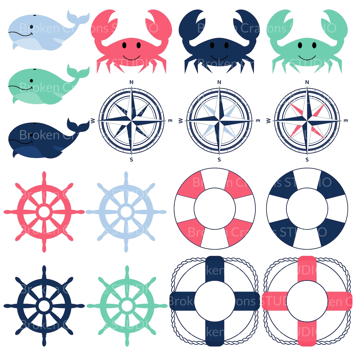Nautical Clipart Set Commercial Use, Sea Clipart, Sailboat Clipart ...