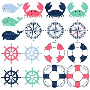 Nautical Clipart Set Commercial Use, Sea Clipart, Sailboat Clipart ...
