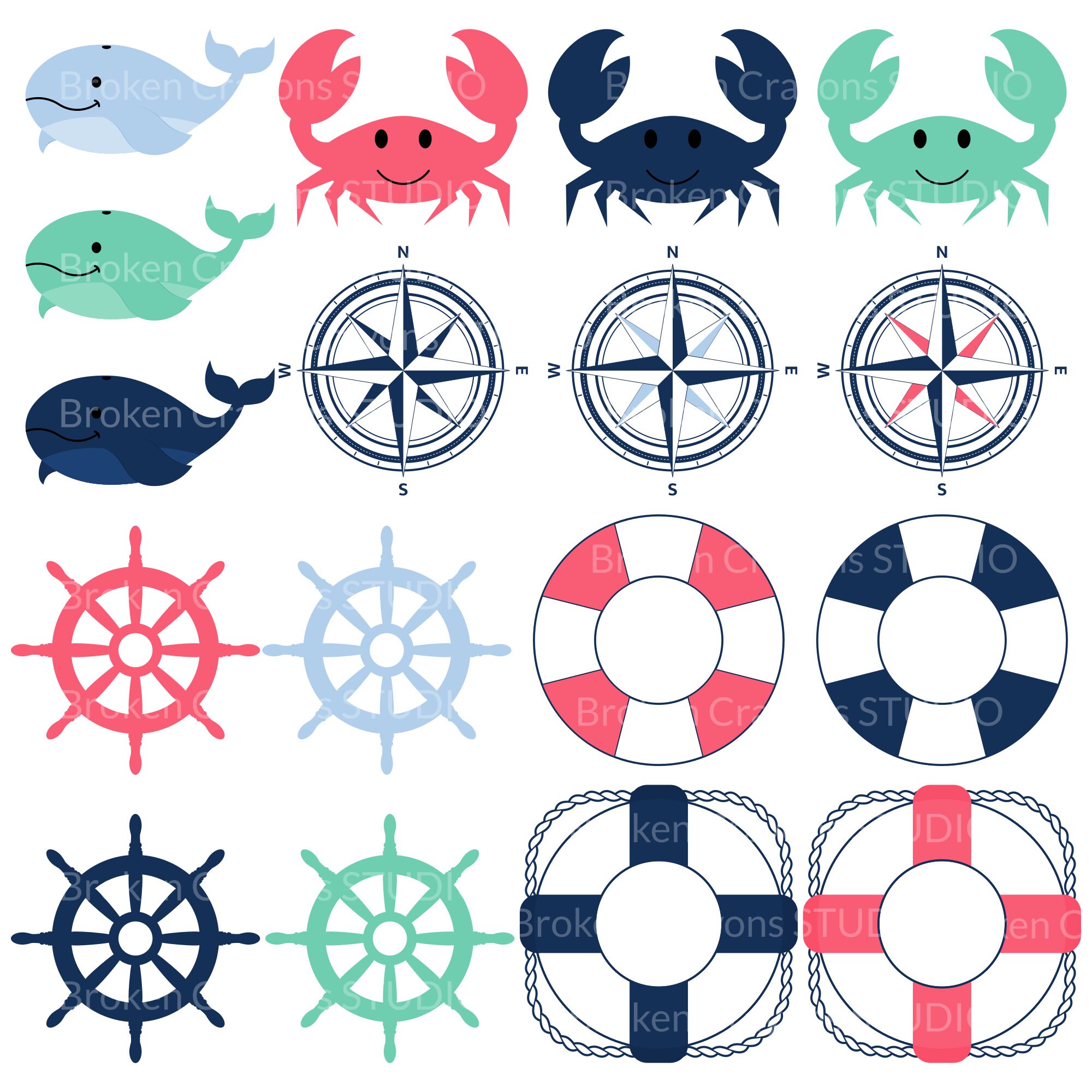 Nautical Clipart Set Commercial Use, Sea Clipart, Sailboat Clipart ...