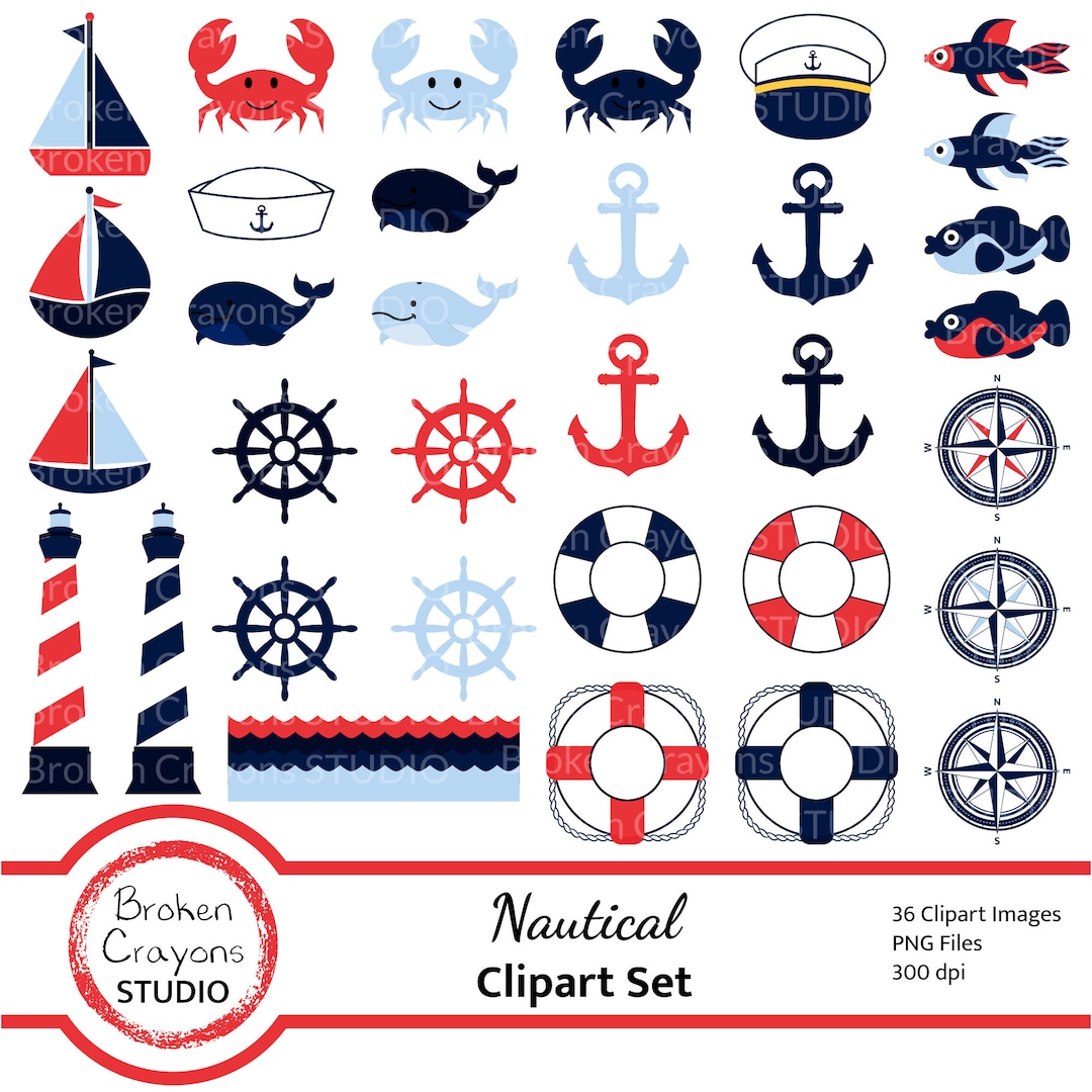 Nautical Clipart Set Commercial Use, Sea Clipart, Sailboat Clipart ...