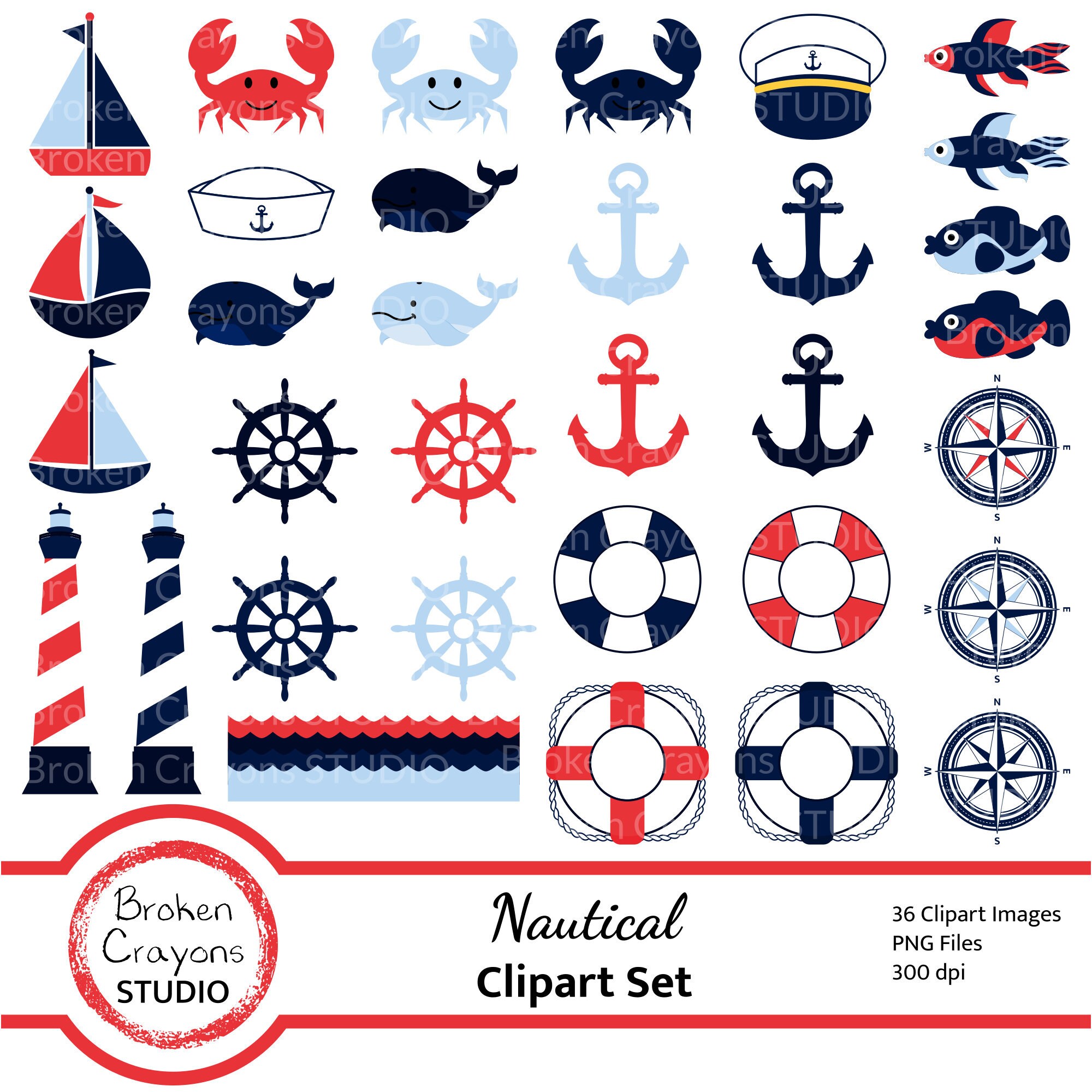 Nautical Clipart Set Commercial Use, Sea Clipart, Sailboat Clipart ...