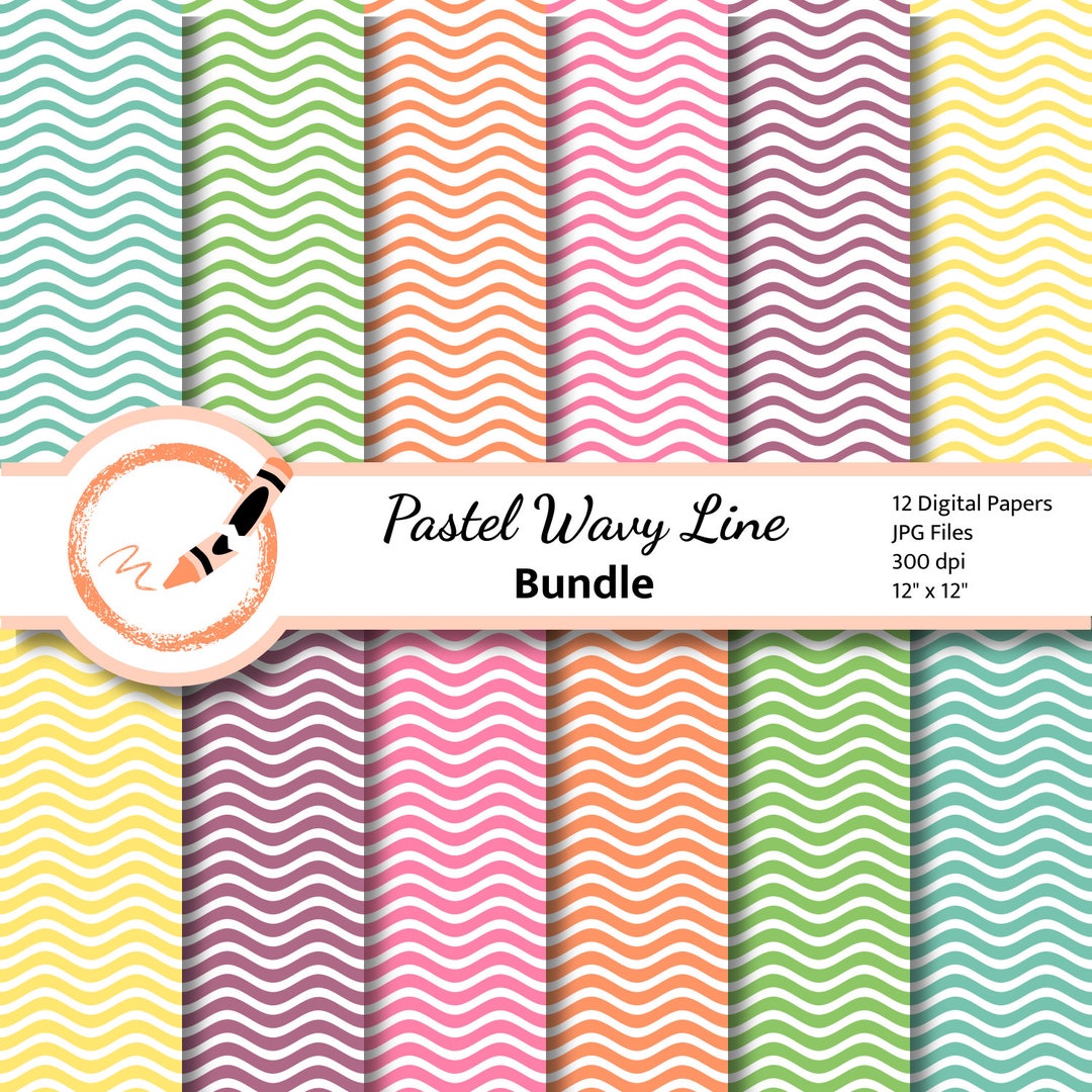 Pastel Wavy Line Digital Paper, Wavy Lines Scrapbook Paper, Wavy ...
