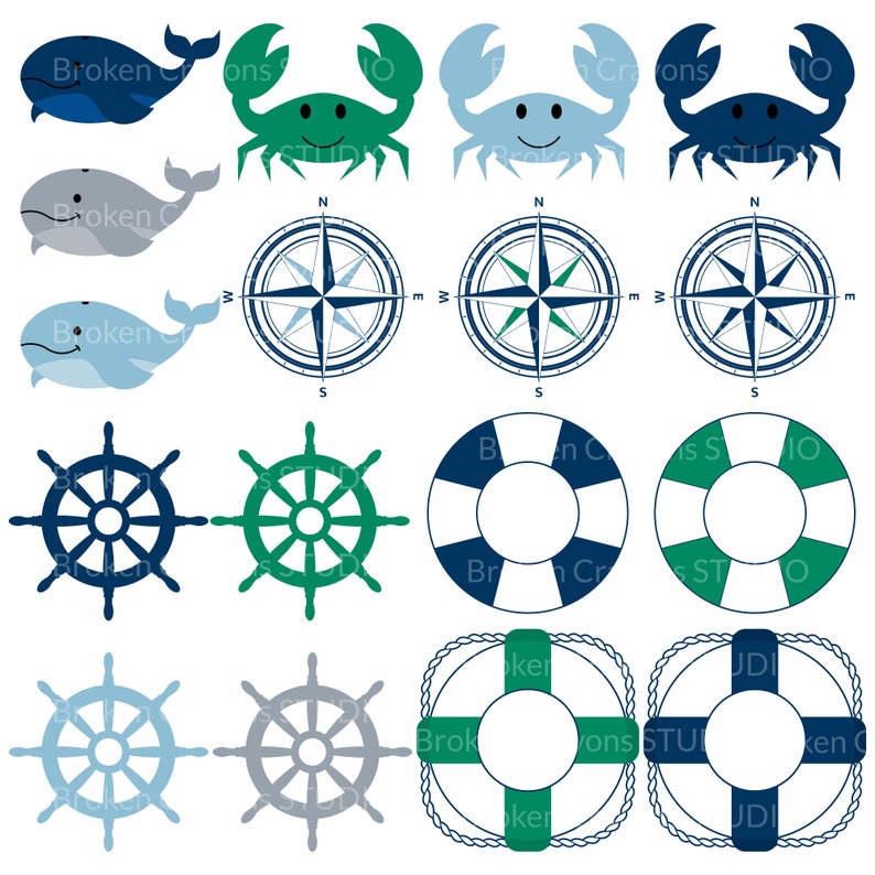 Nautical Clipart Set Commercial Use, Sea Clipart, Sailboat Clipart ...