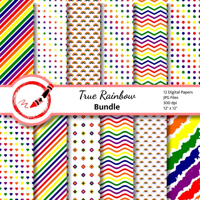 Rainbow Digital Paper, Rainbow Scrapbook Paper, Rainbow Digital ...