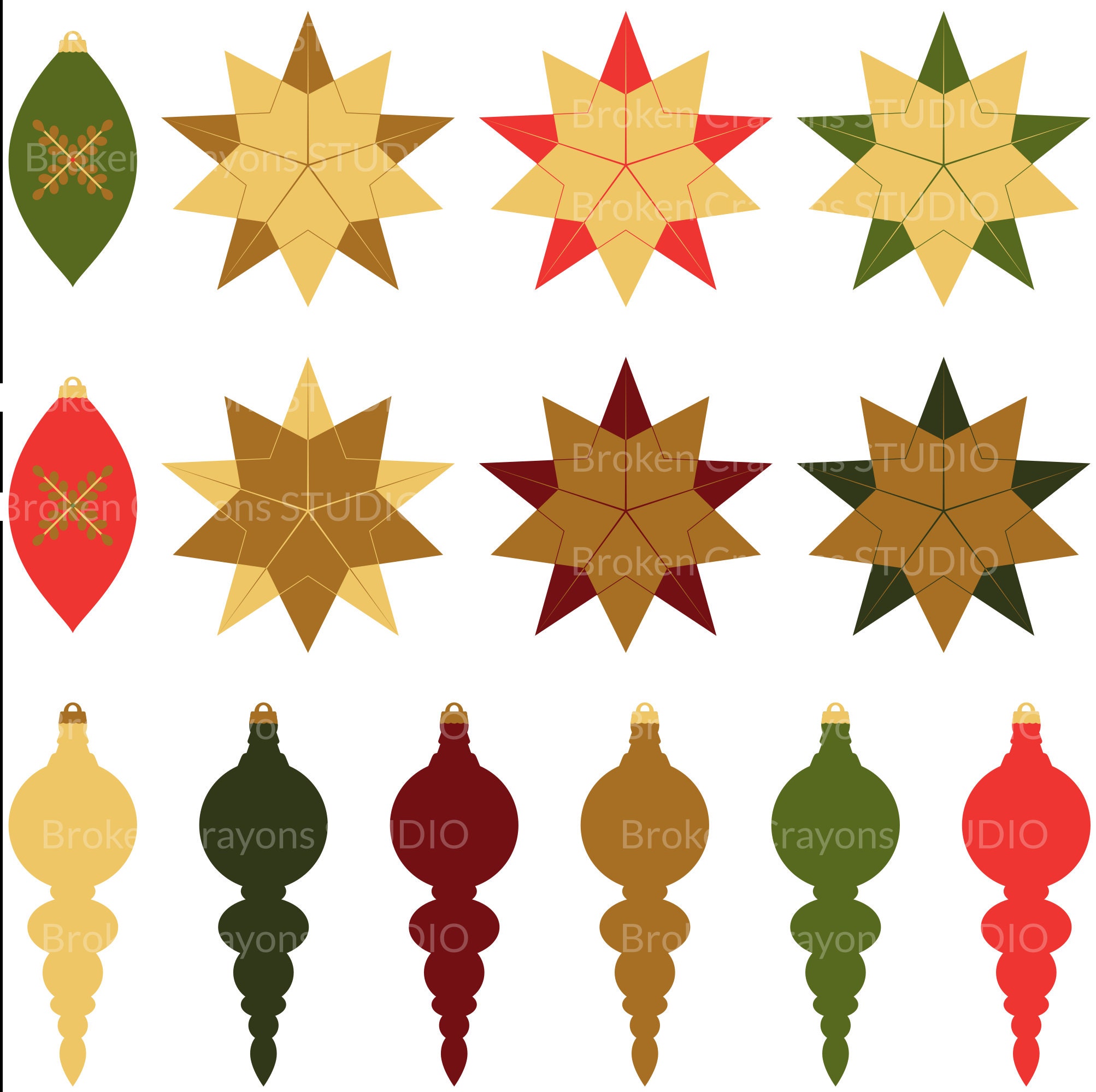 Red and Green Christmas Ornaments Clipart Set, Christmas Clipart ...
