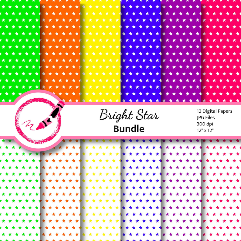 Bright Star Digital Paper Star Scrapbook Paper Star Digital | Etsy