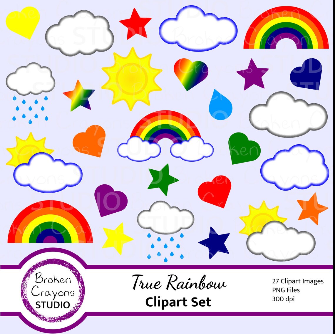 Rainbow Clipart Set Commercial Use, Cloud Clipart, Weather Clipart ...