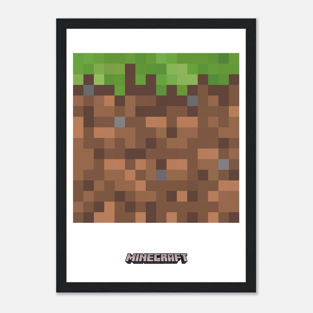 Minecraft GRASS BLOCK Print Artwork - Premium Matte Paper Wooden Framed ...