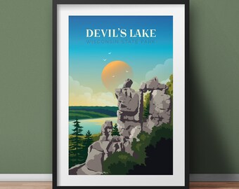 Devil's Lake State Park Wisconsin Poster Travel Wall Art - Etsy